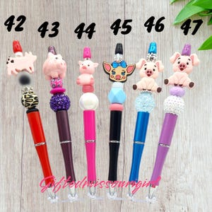 Pig Ink Pen // Silicone & Acrylic Beads Beaded Ink Pen // Many Options ...