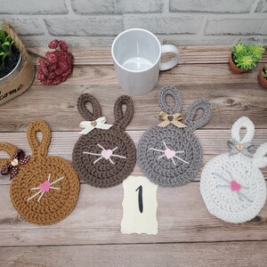 Rabbit Coasters // Set of 4 // Mixed Colors // Crochet // Bunny - Etsy