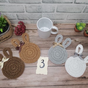 Rabbit Coasters // Set of 4 // Mixed Colors // Crochet // Bunny - Etsy