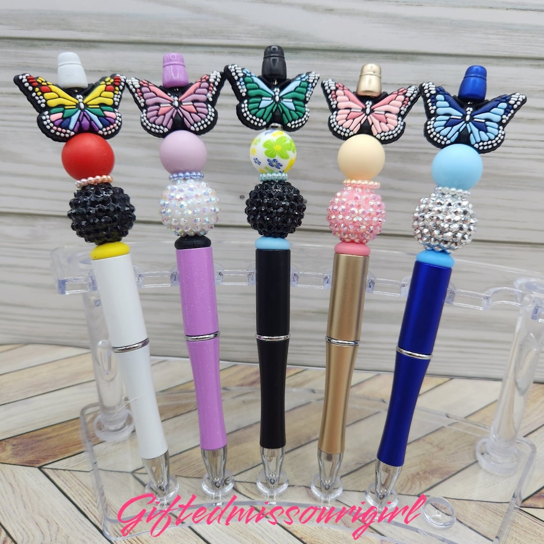 Butterfly Beaded Pen // Blue // Pink // Rainbow // Green // Purple ...