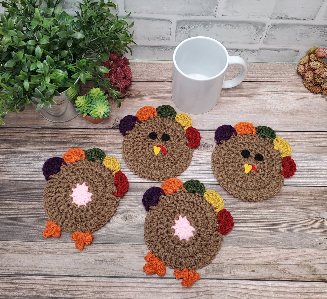 LAST CHANCE Turkey Coasters Mixed Set // Set of 4 // Crochet // Turkey ...