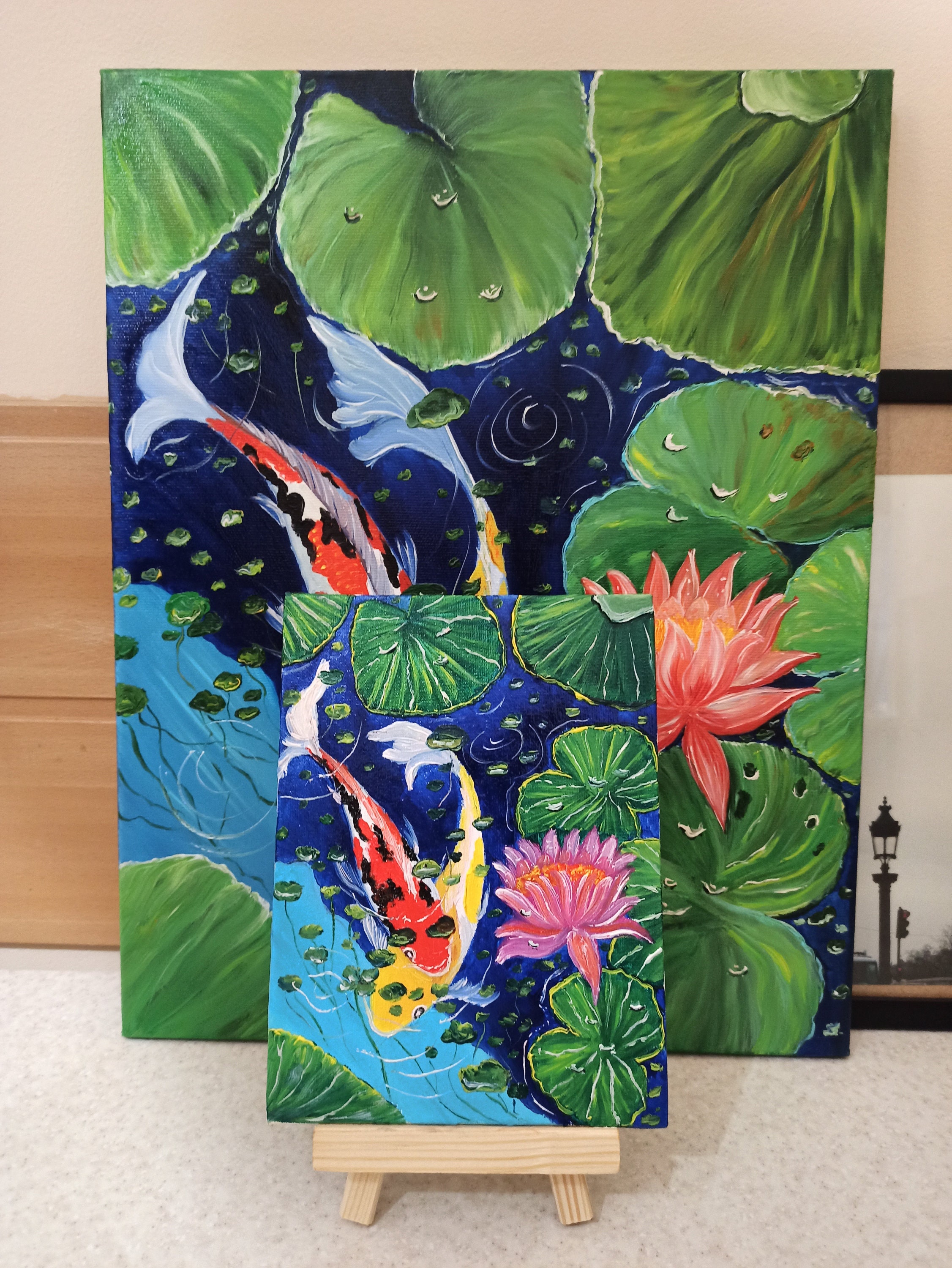 Koi fish original oil painting | Etsy