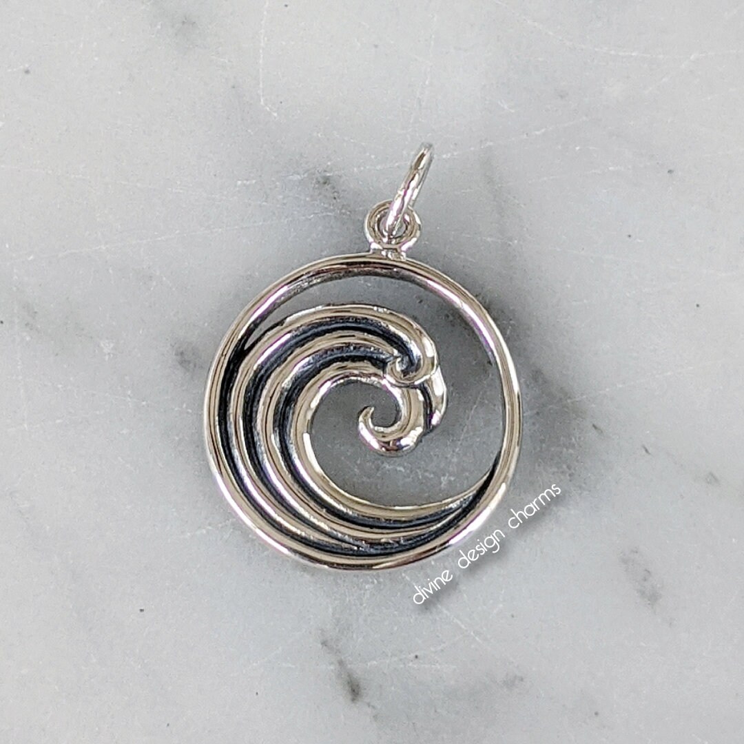 Sterling Silver Wave Charm - Etsy