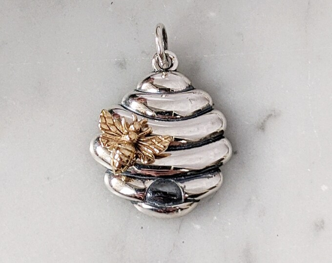 Sterling Silver and Bronze Beehive and Bee Charm - Etsy