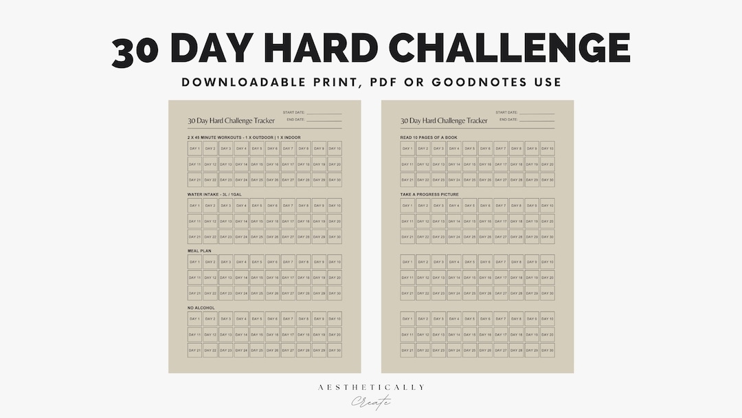 30 Day Hard Challenge - 30 Day Hard Challenge Tracker - 30 Day Hard ...
