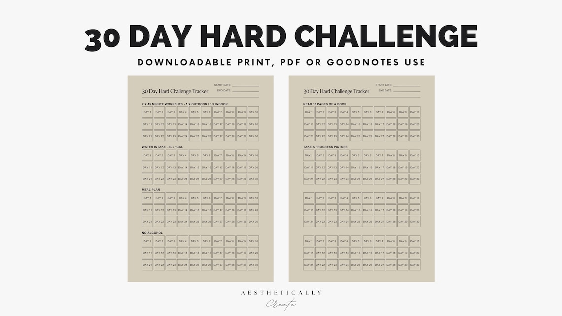 30 Day Hard Challenge - 30 Day Hard Challenge Tracker - 30 Day Hard ...