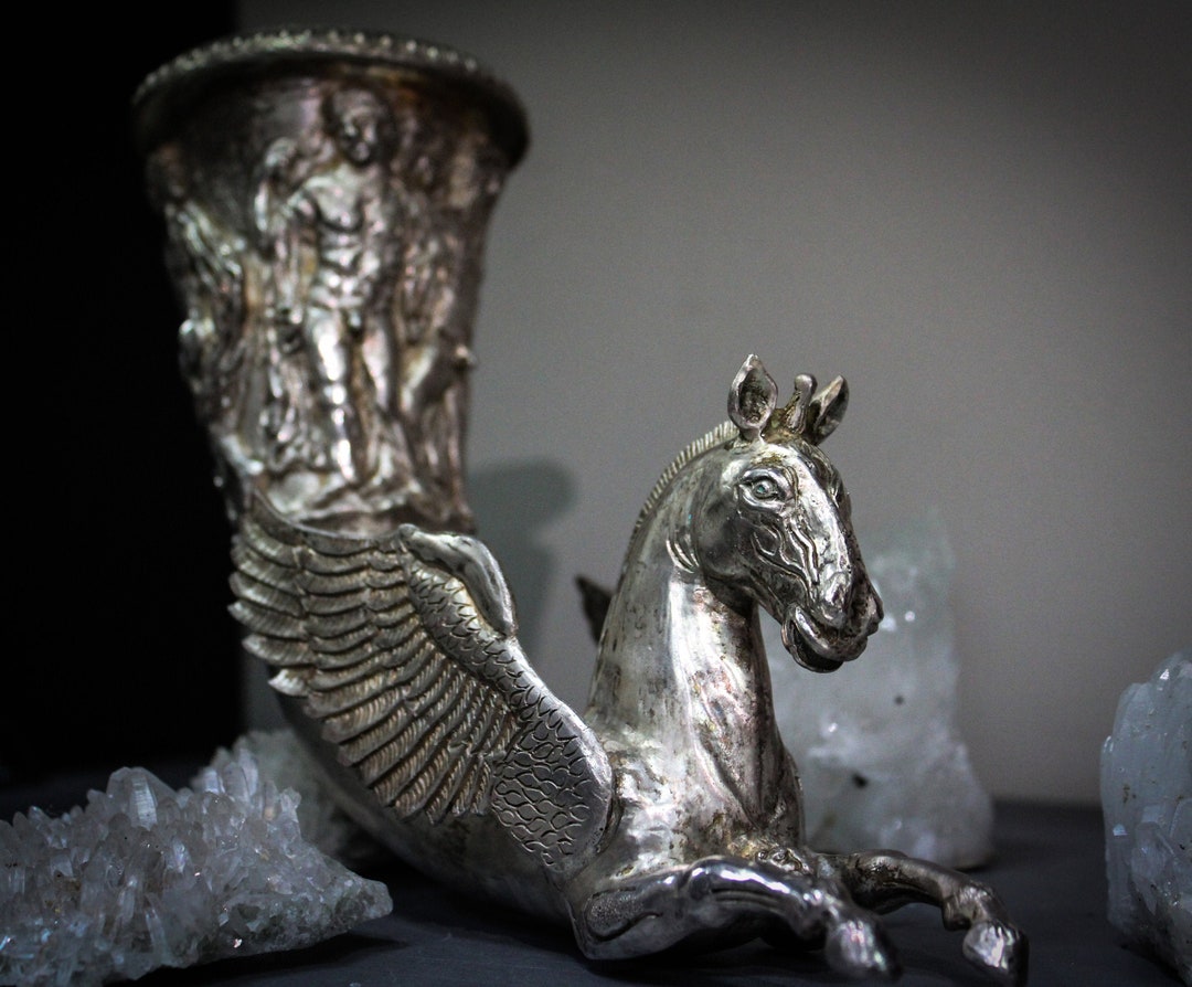 Silver Rhyton of Flying Horse, Silver Horse Art Statue, Ancient Art ...