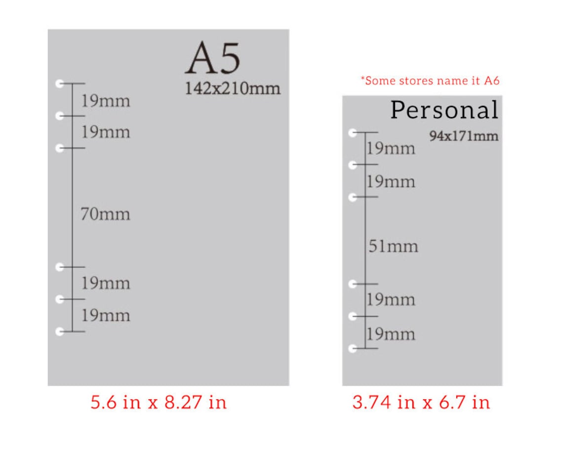Standard Ring binder Refill A5 A6 Personal Size 6 Hole Ring | Etsy
