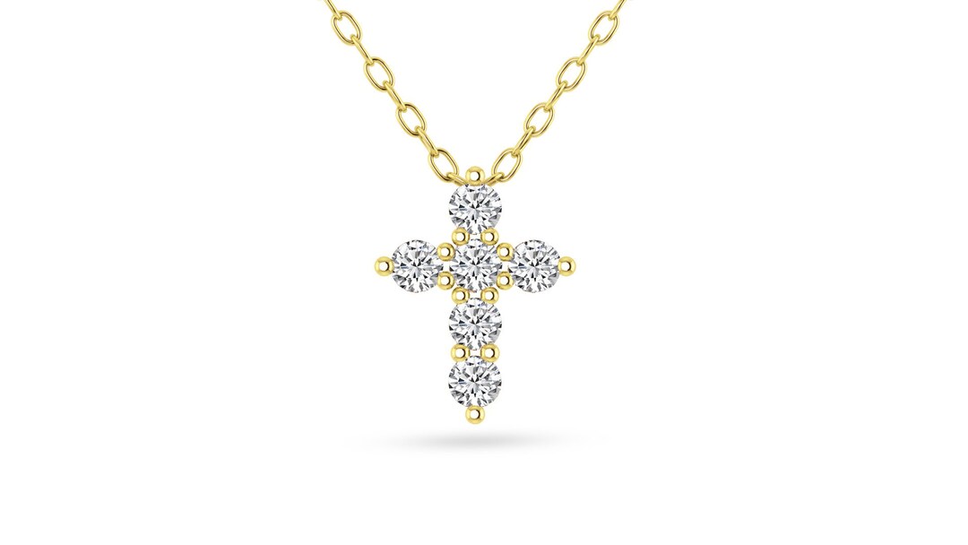 Dainty Diamond Cross Necklace 14K Gold Diamond Cross Pendant - Etsy