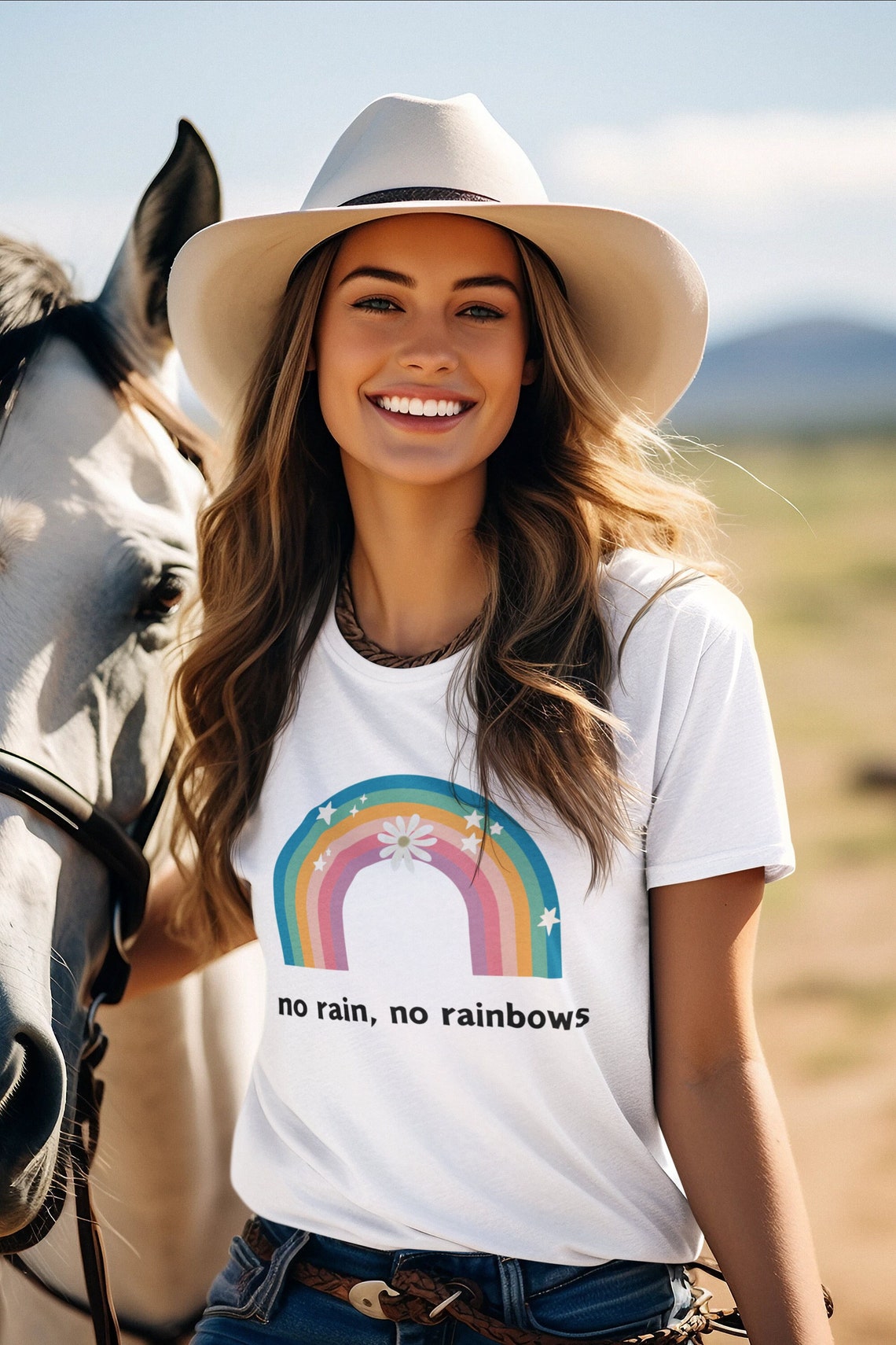 Inspirational Women's Tee No Rain, No Rainbows Graphic T-shirt ...
