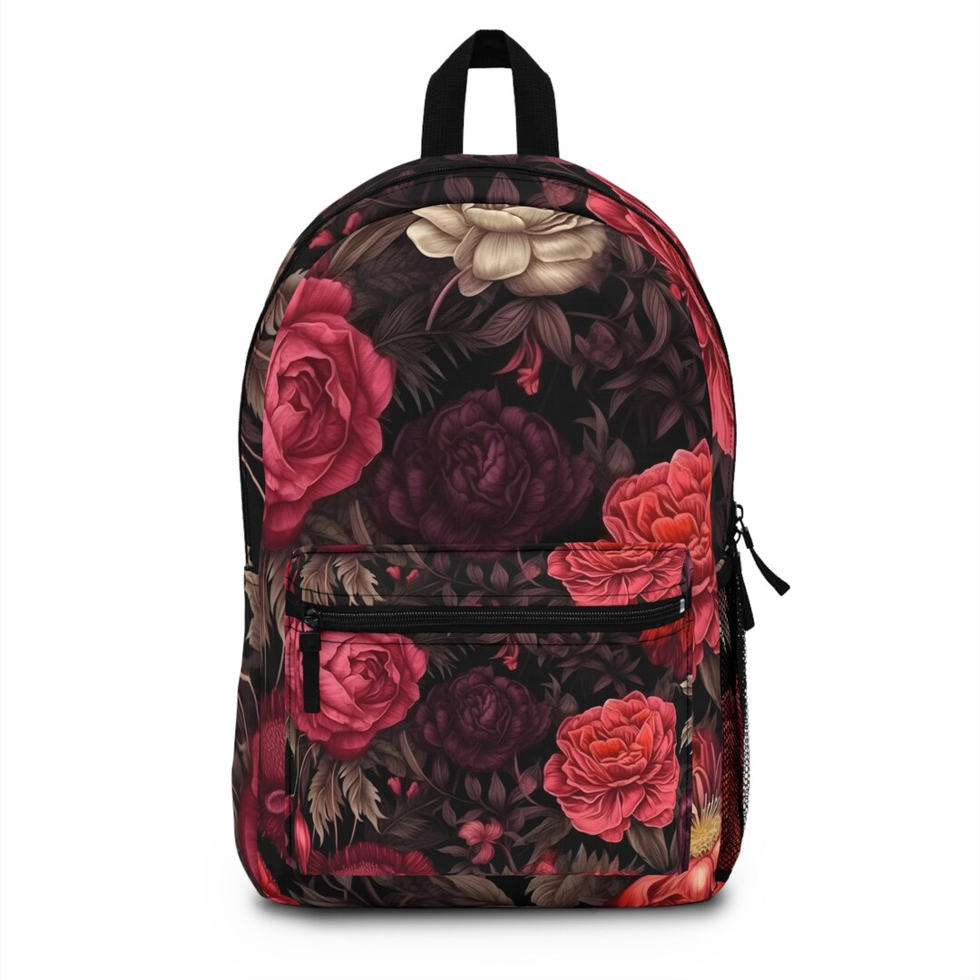 Gothic Rose Backpack, Dark Floral Print Backpack, Cottagecore Aesthetic ...