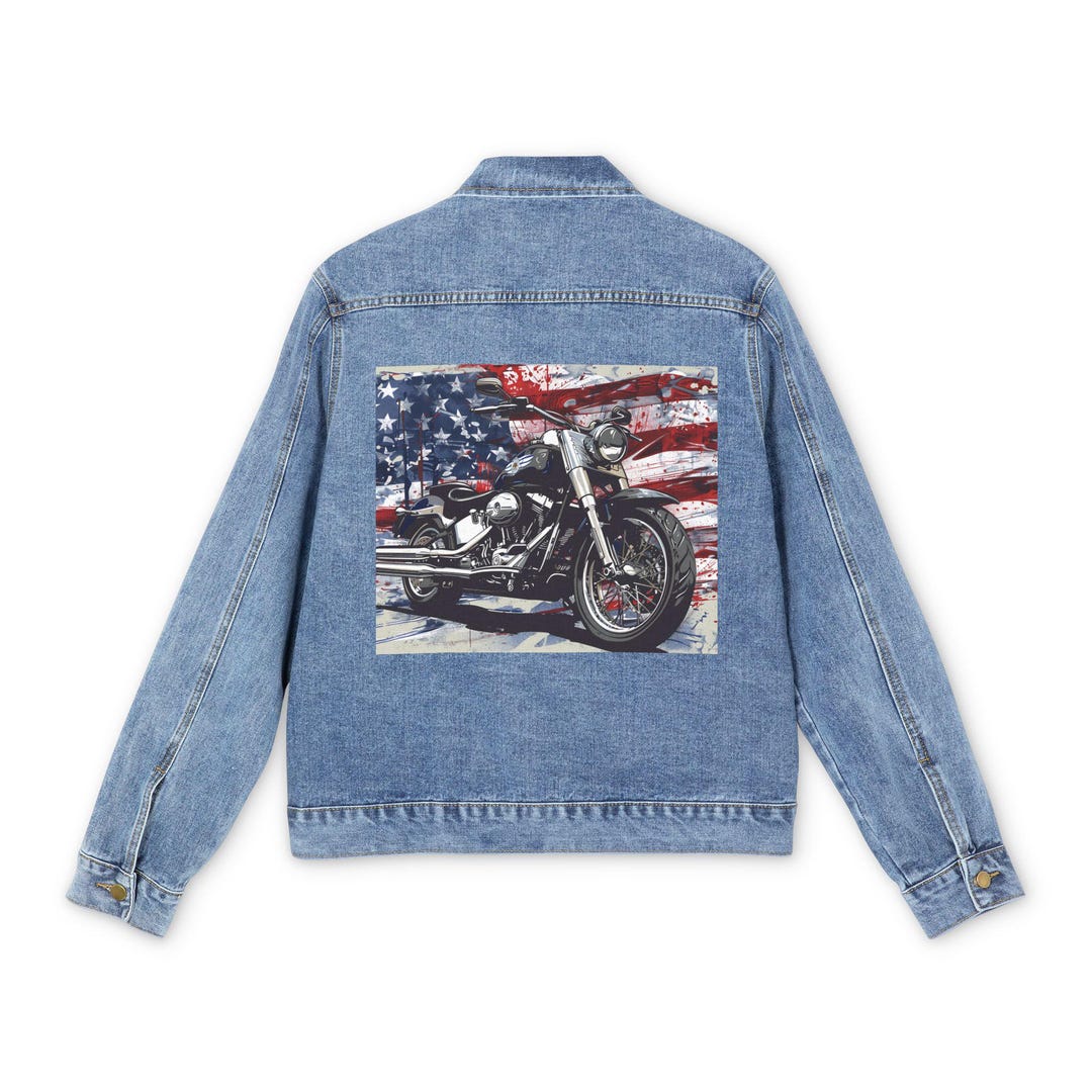 Motorcycle Denim Jacket, Biker Gift, American Flag Outerwear, Patriotic ...