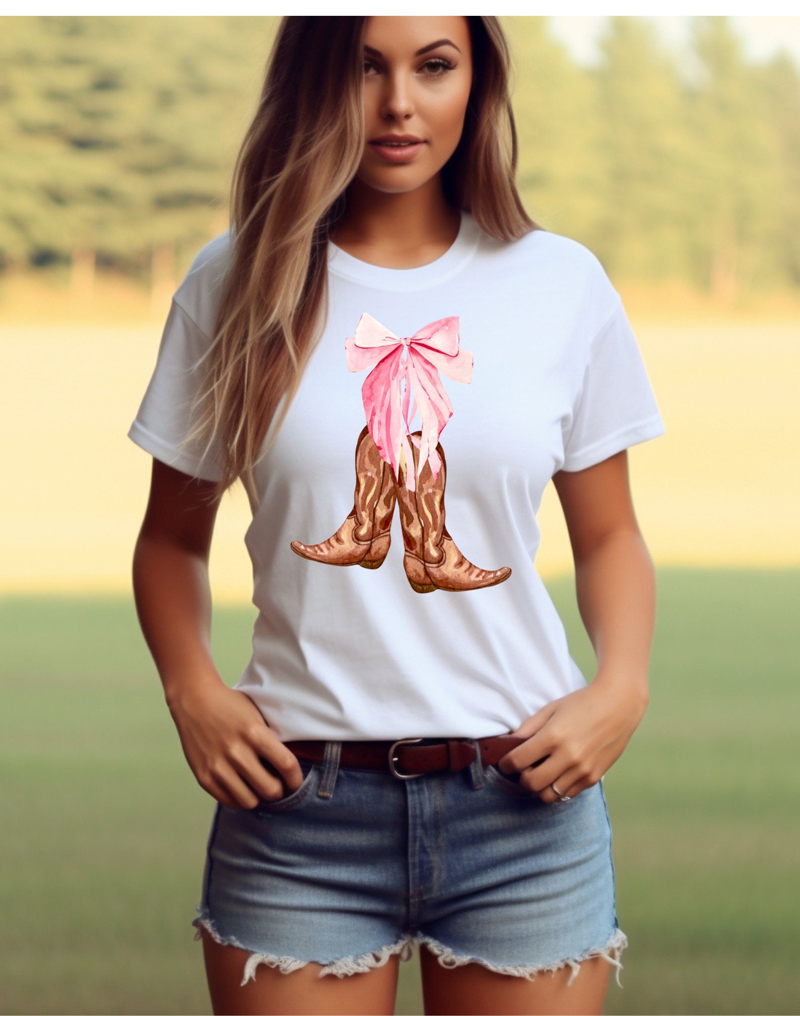 Coquette Cowgirl Boots T-shirt: Pink Bow Western Tee - Etsy