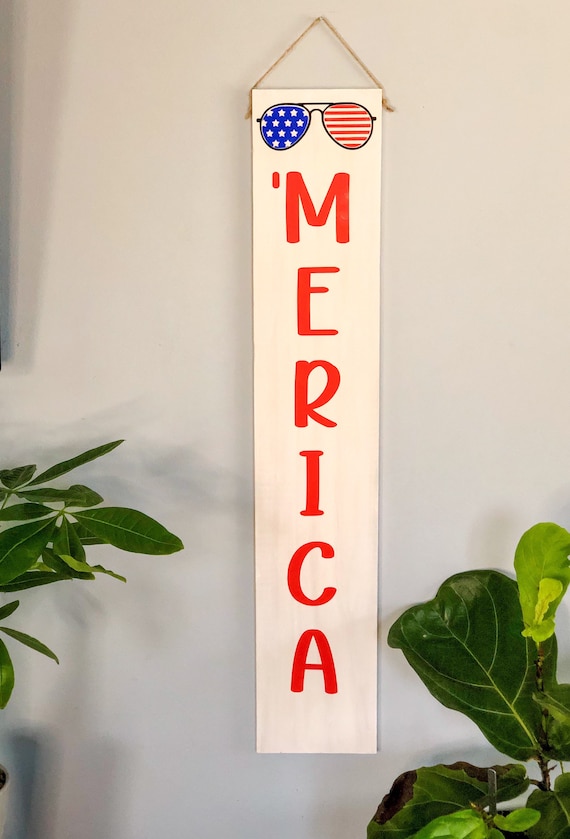 Home Décor REVERSIBLE 2-SIDED Summer & Patriotic USA Porch Sign Merica ...