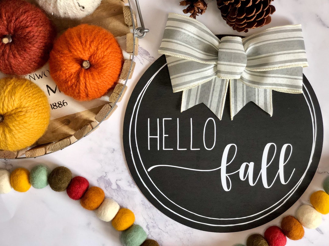 Hello Fall Door Sign Halloween Decor Fall Decor Hello Pumpkin Sign Fall ...