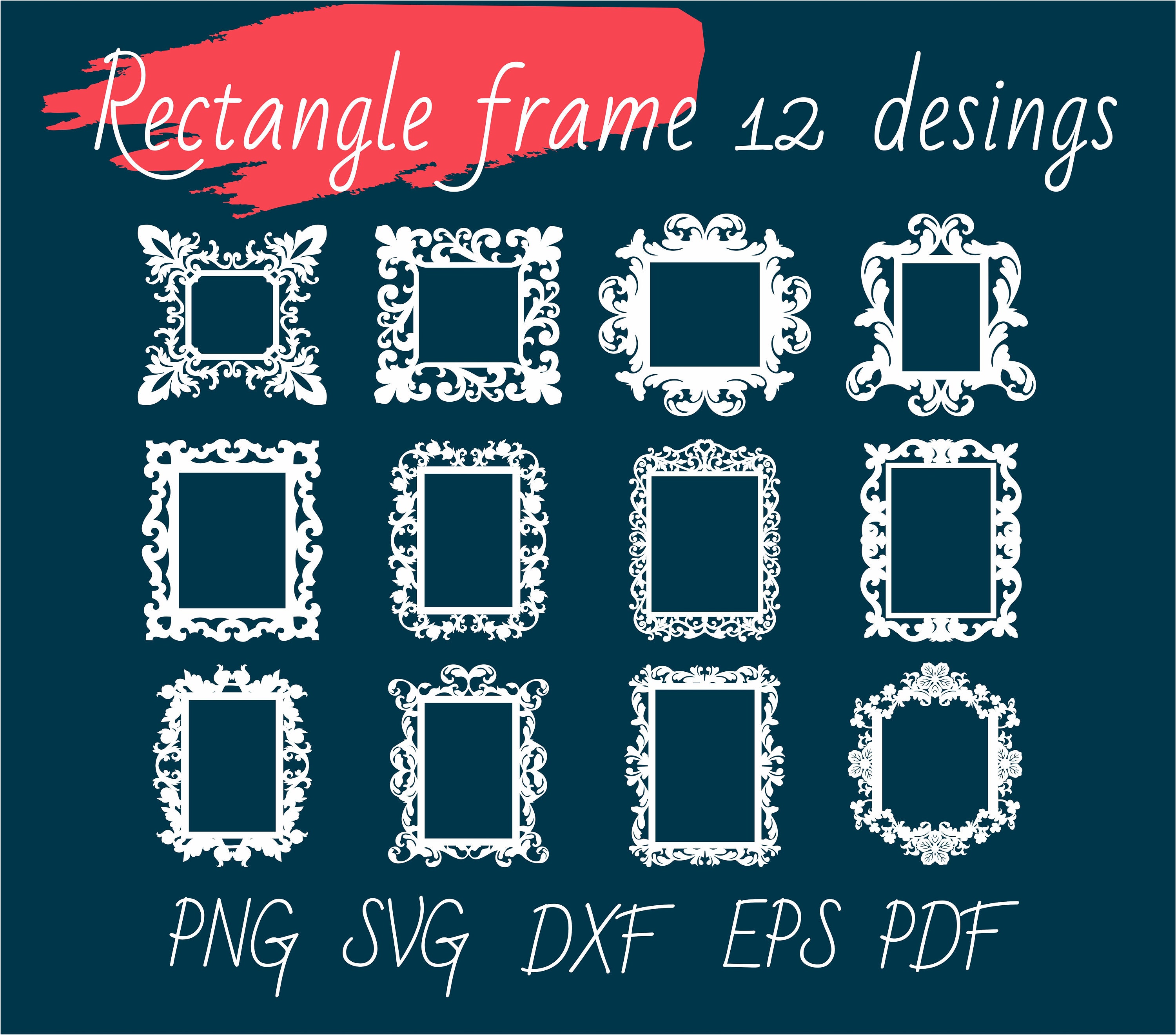 Monogram Svg, Rectangle Frame Svg, Decorative, Square Frame, Svg Bundle ...