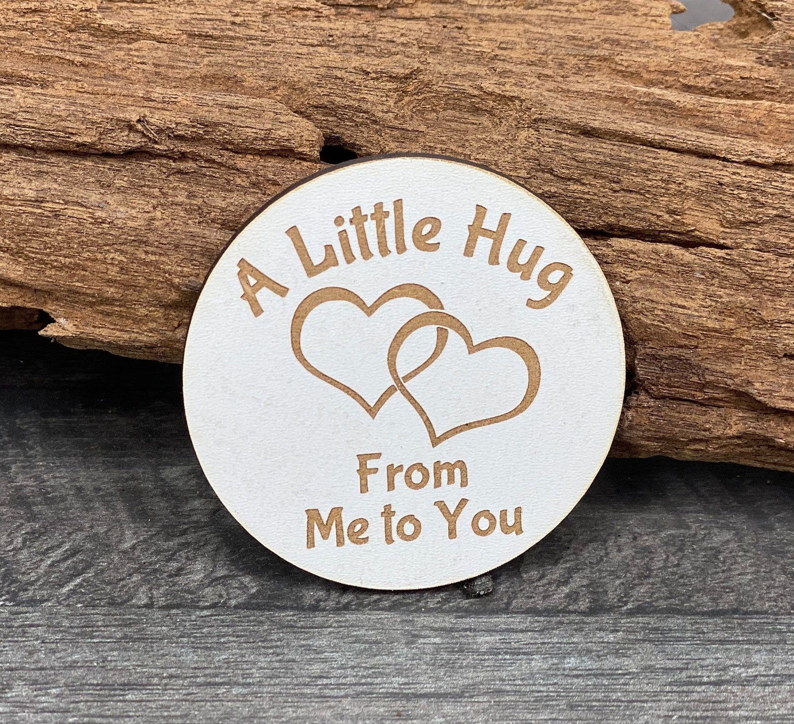 Personalised Engraved White Wood Round Little Pocket Hug Isolation Gift ...