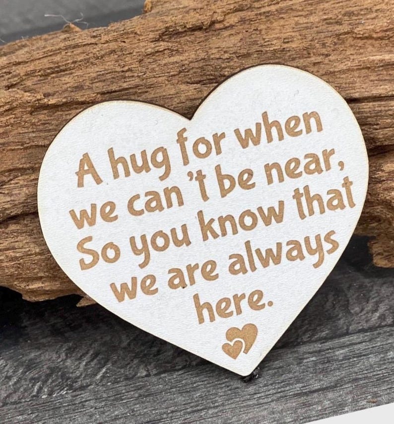Personalised Engraved White Wood Little Pocket Hug Quote Isolation Gift ...