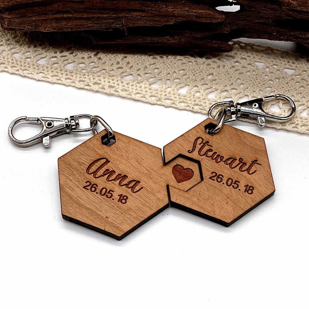 Personalised Set of 2 Cherry Wood Engraved Wedding Couples, Anniversary ...
