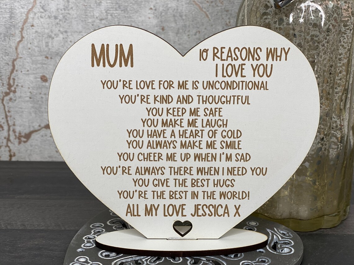 10 Reasons Why I Love You Mum, Mummy Heart Stand, Plaque - Personalised ...