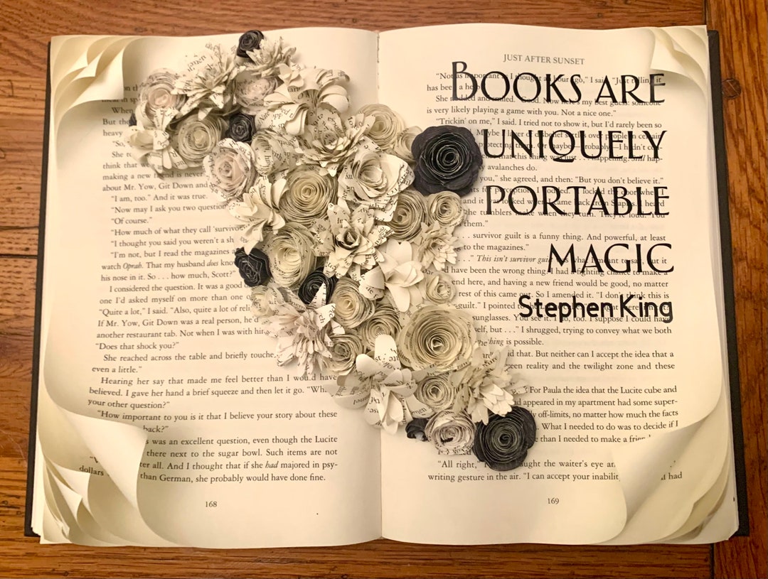 Book Art, Sculpture, Paper Flower With Black Roses, Reading Lover's ...