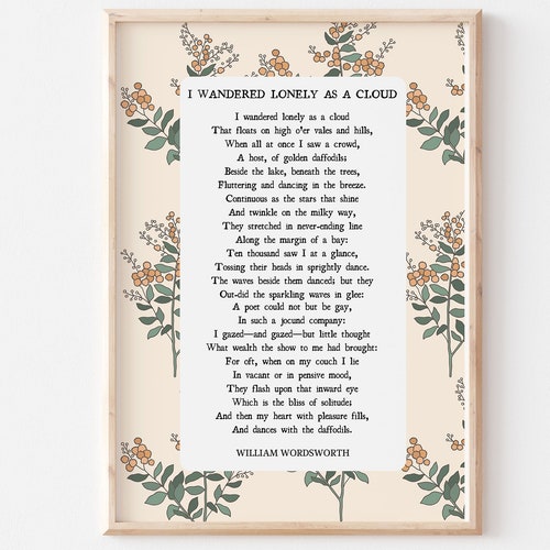I Wandered Lonely as a Cloud William Wordsworth Poem Poetry - Etsy