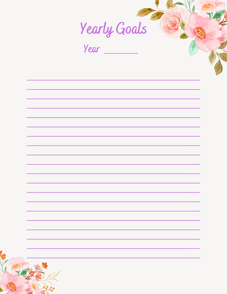 Flower Printable Goal Journal & Planner, Weekly, Monthly, Yearly ...