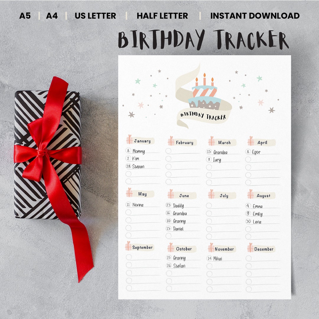 Birthday Tracker Birthday Log Anniversary Calendar Bullet Journal PDF ...