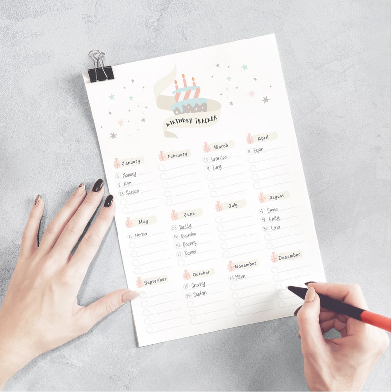 Birthday Tracker Birthday Log Anniversary Calendar Bullet - Etsy
