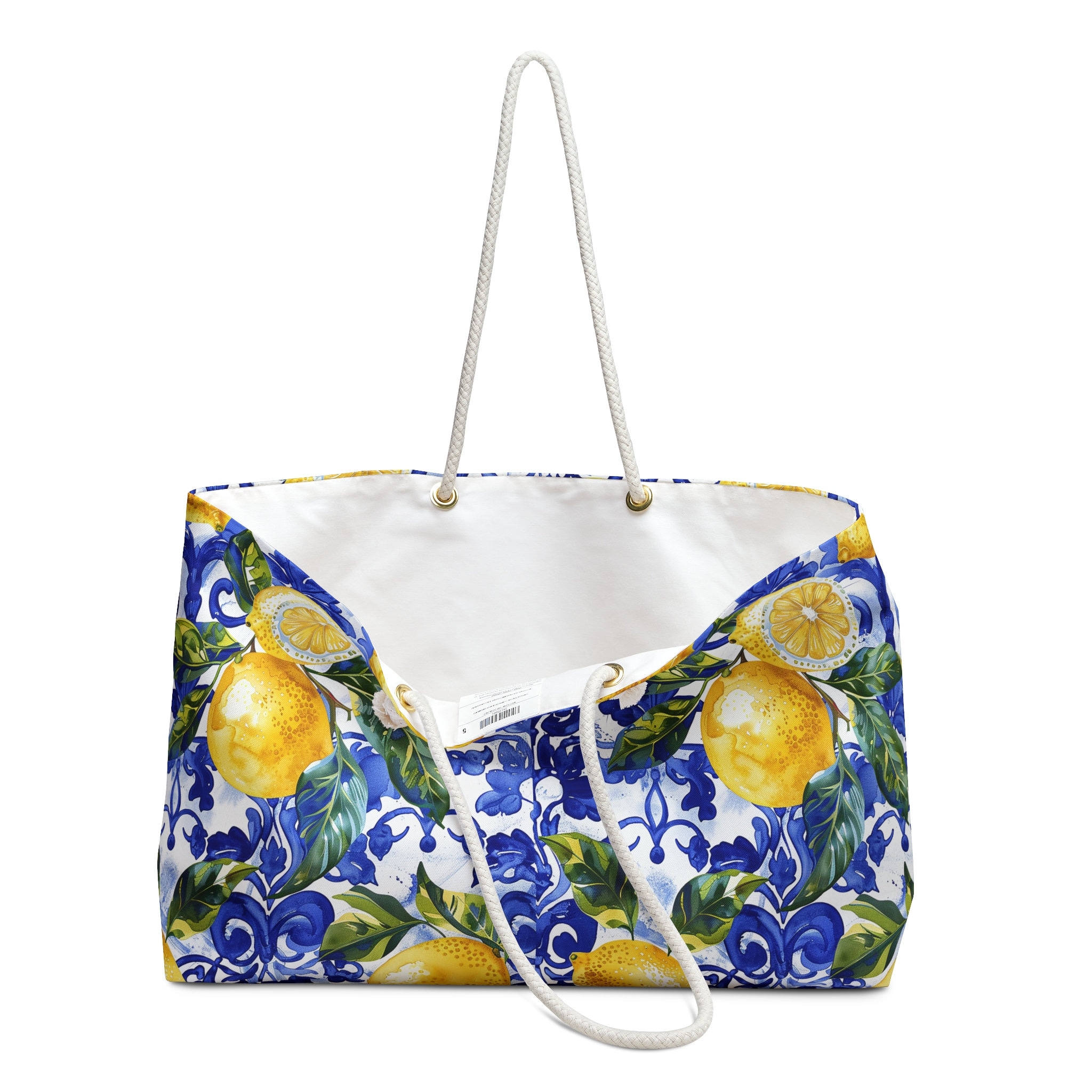 Italy Lemon Beach Tote Bag, Capri Amalfi Coast Style Tote, Blue and ...