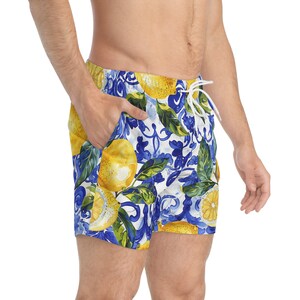 Italian Amalfi Men's Swim Trunks, Italy Lemon Swim Suit, Bathing Suit ...
