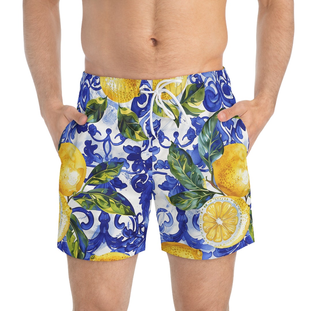 Italian Amalfi Men's Swim Trunks, Italy Lemon Swim Suit, Bathing Suit ...