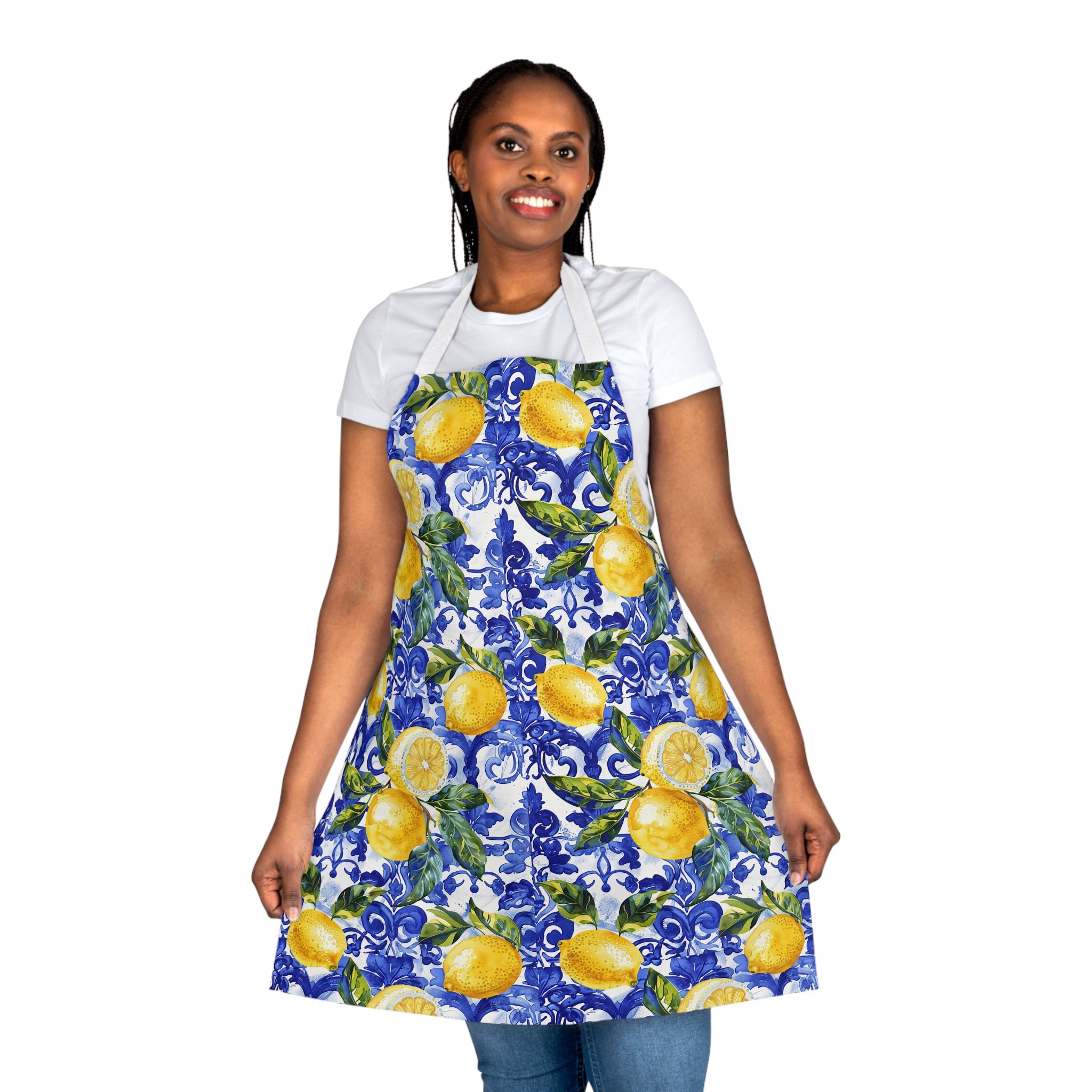 Capri Lemon Apron, Italy Blue and White Tile Apron, Lemon Apron, Amalfi ...