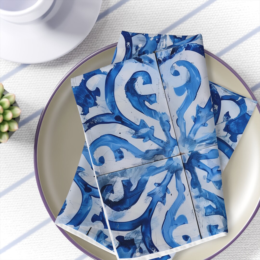 Ravello Italian Style Napkins, Italy Blue and White Tile Table Napkins ...
