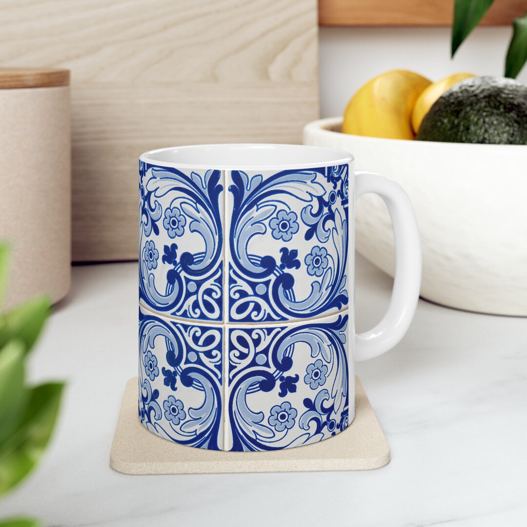 Italian Tile Amalfi Coast Coffee Mug, Italy Mug, Blue and White Tile ...