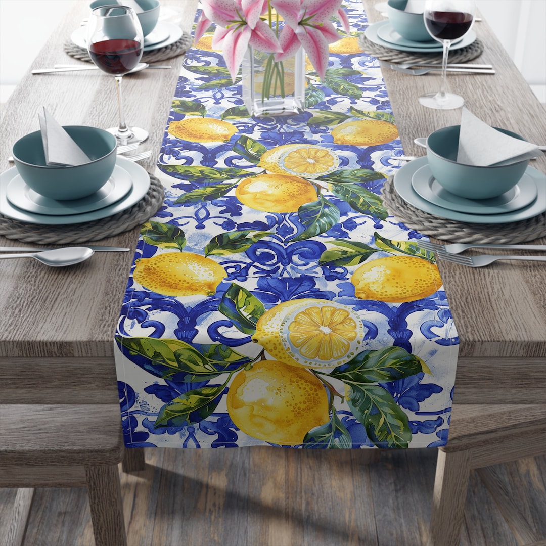 Italy Tiles With Lemons Table Runner, Capri Italy Bridal Shower, Lemon ...