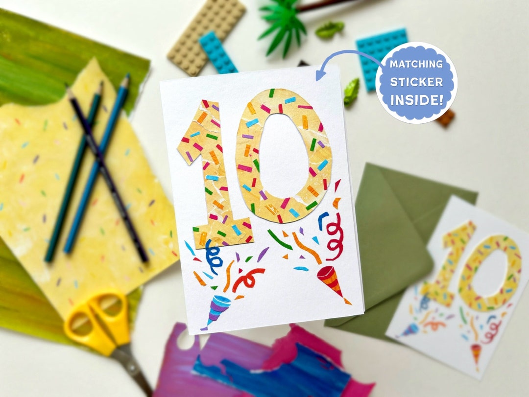 10th Birthday Card | Ten Year Old Card With Matching Age Sticker ...