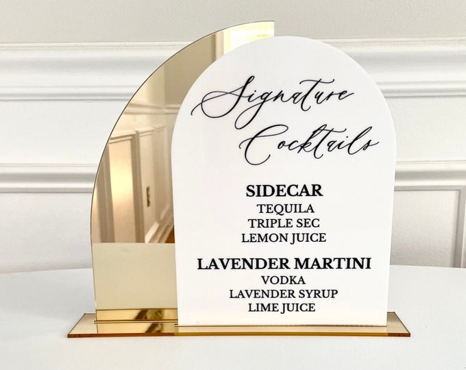 Arch Signature Cocktail Acrylic Sign, Elegant Gold and White Signature ...