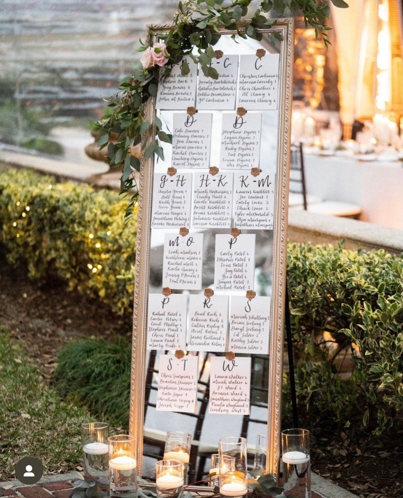 Wedding Mirror Seating Chart Calligraphy Card Stock Seating - Etsy