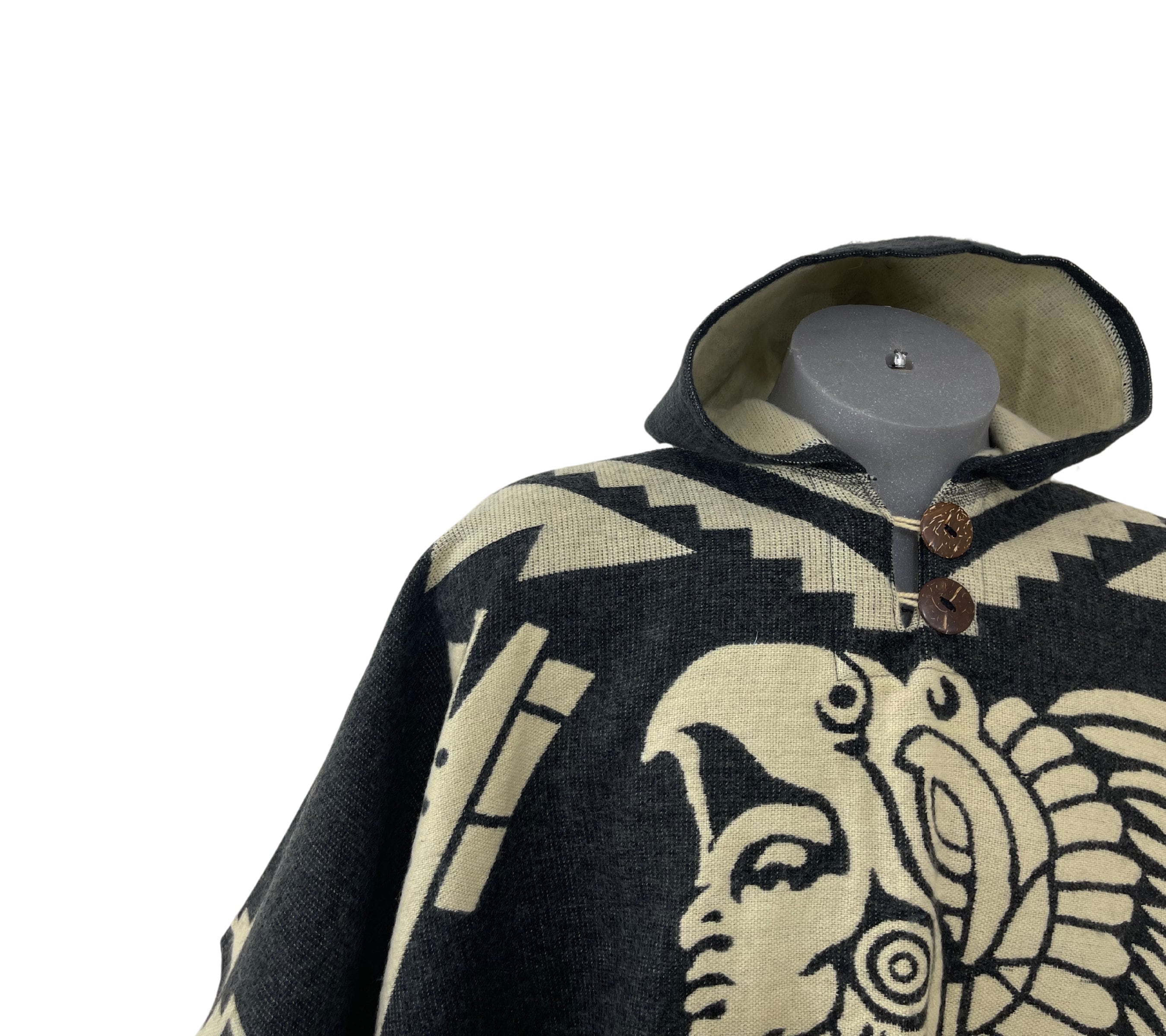 Aztec Warrior Poncho. Alpaca Wool Poncho. Hooded Poncho. Adult Size ...
