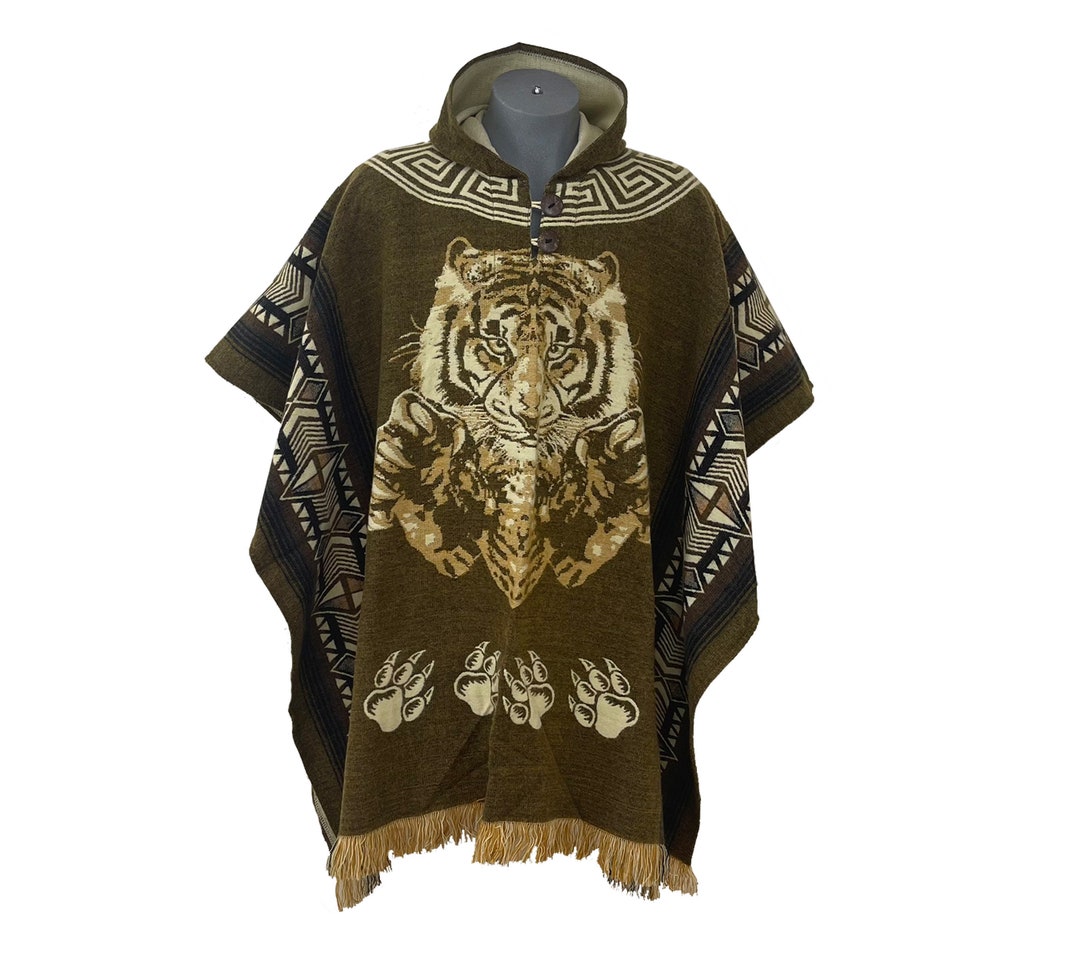 Tiger Face Poncho. Handwoven Poncho. Men Poncho. Women Poncho. Alpaca ...