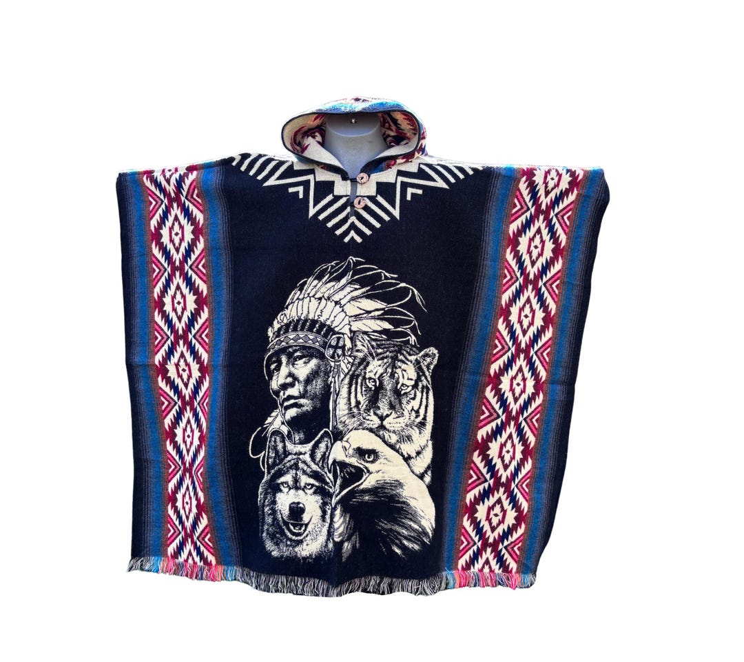 Indian Design Poncho. Native American Design. Alpaca Wool Poncho. Adult ...