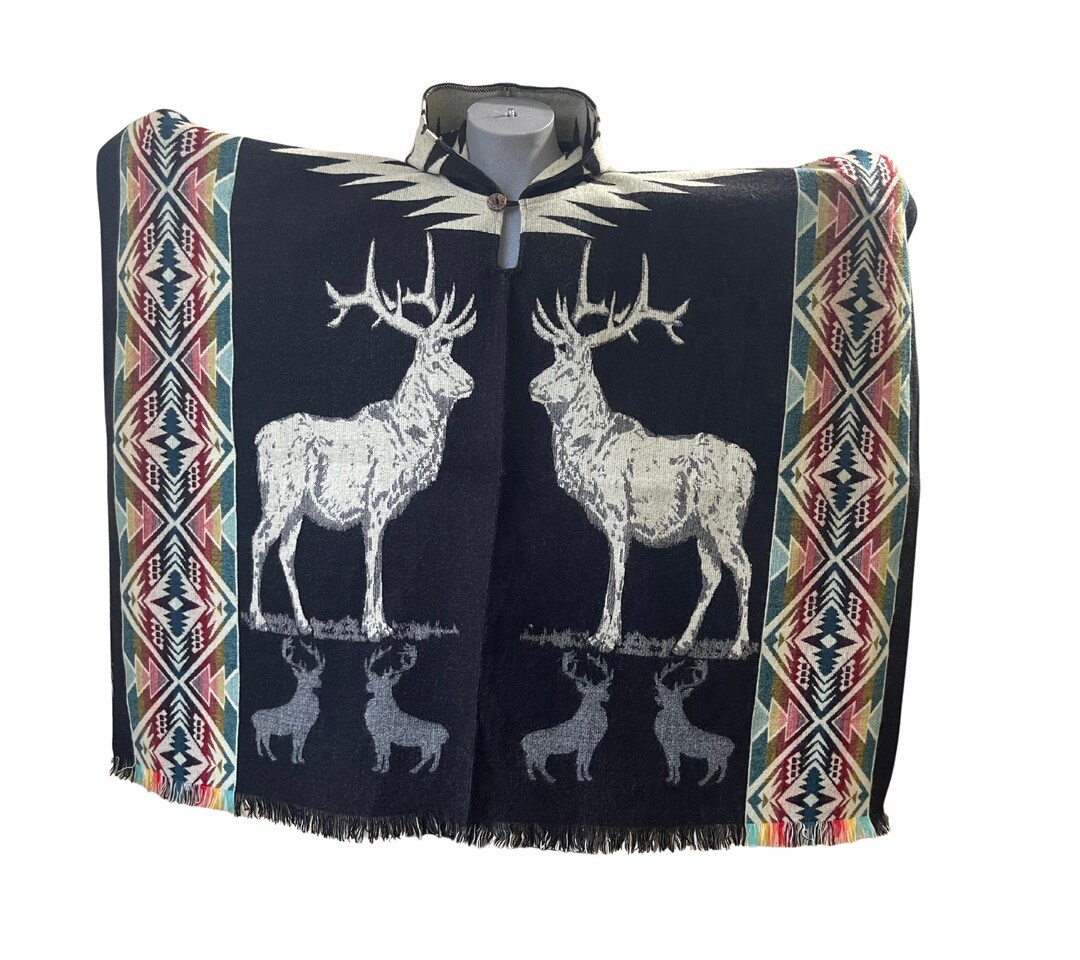 Alpaca Wool Blend Poncho. Deer Poncho. Soft and Warm Poncho. Adult Size ...
