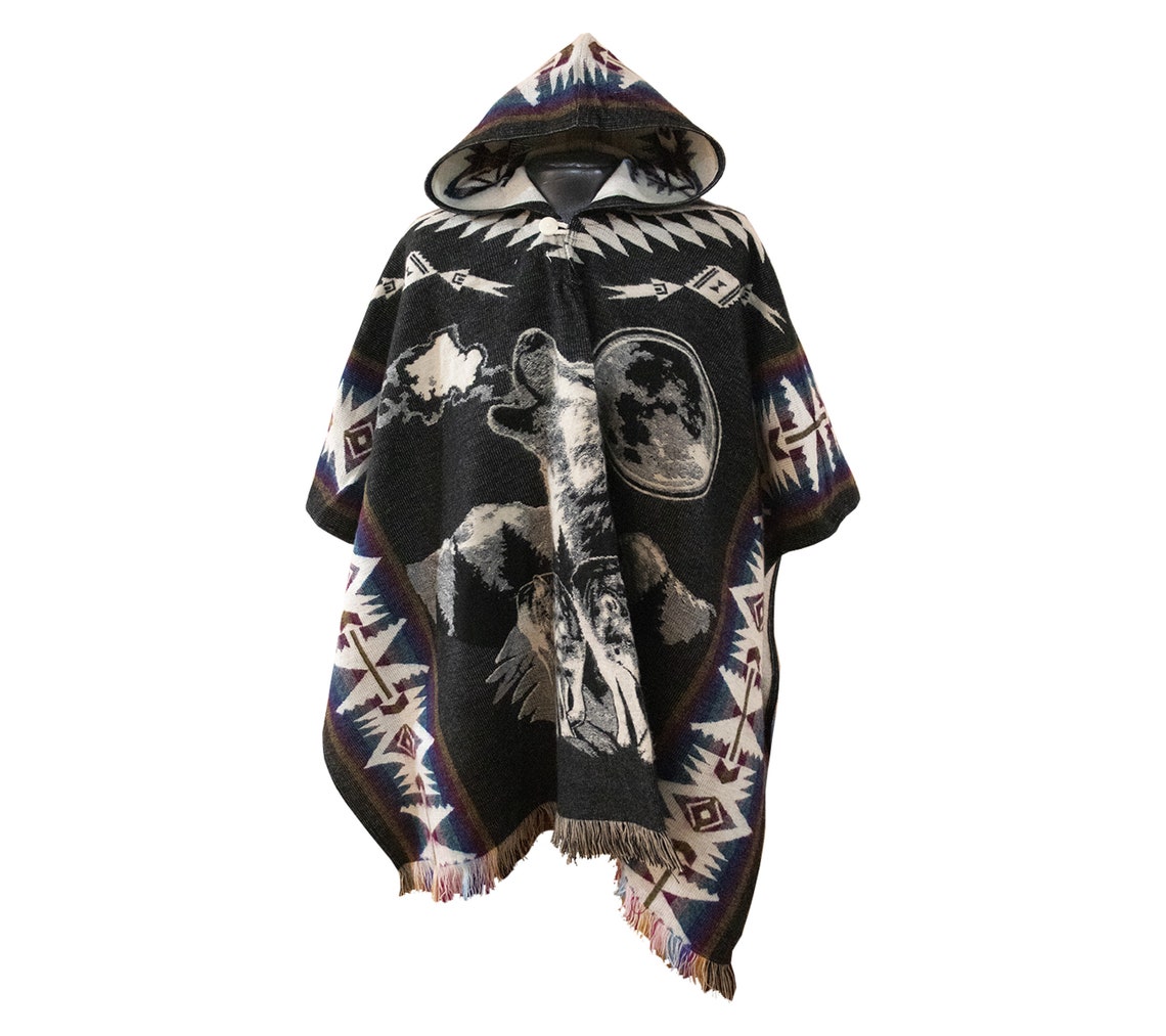Howling Wolf Poncho. Wool Poncho. Native Poncho. Hand Made - Etsy