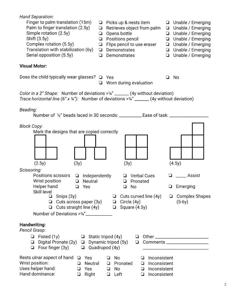 Pediatric Occupational Therapy Initial Evaluation Form - Etsy