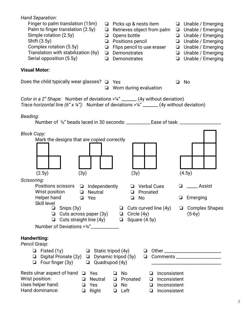 Pediatric Occupational Therapy Initial Evaluation Form - Etsy