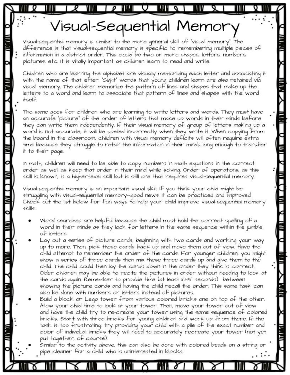 Visual-sequential Memory Activity Packet - Etsy