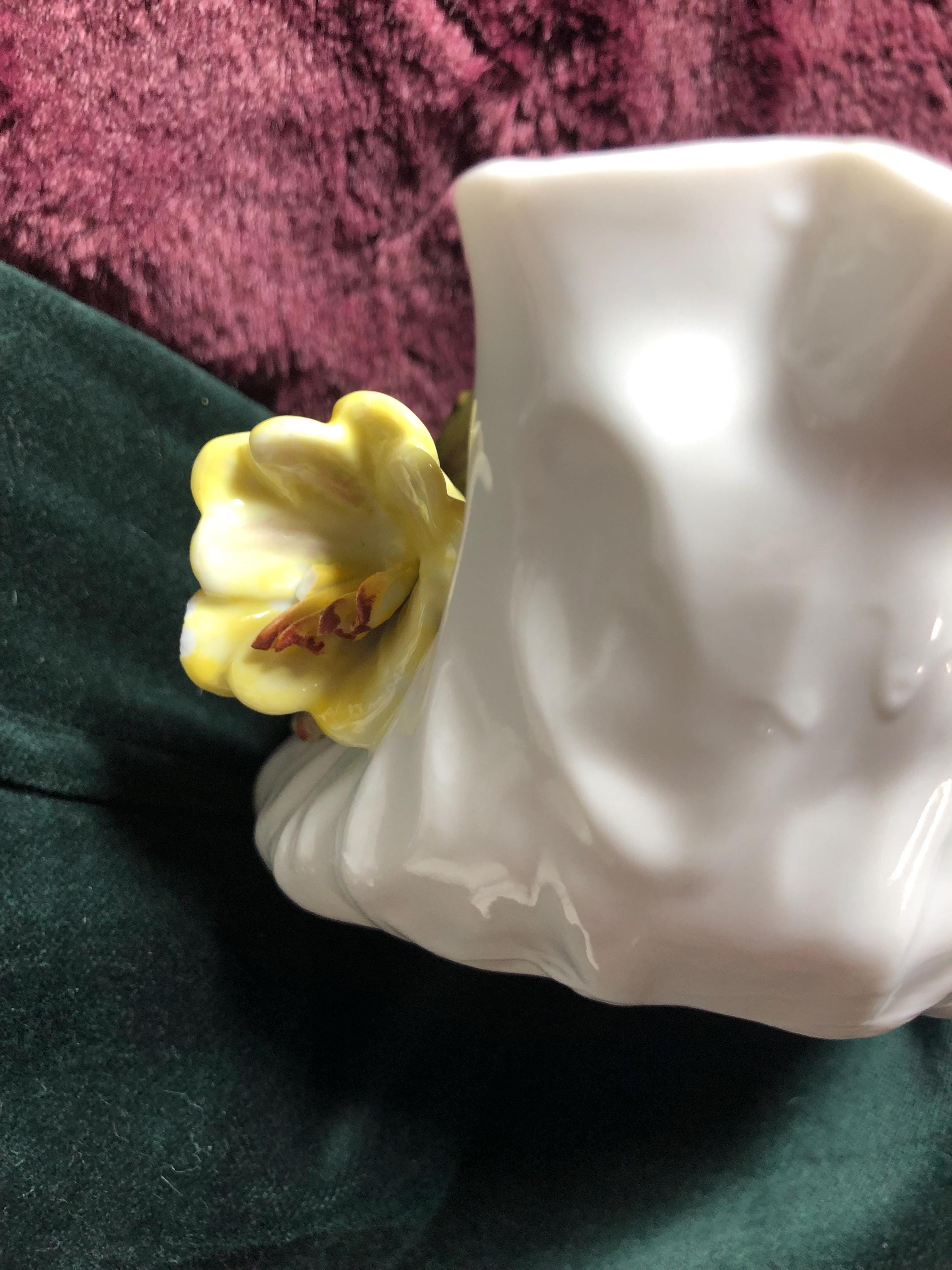 Antique Moores Brothers White Vase With Gold Green 3D Leaves and Yellow ...