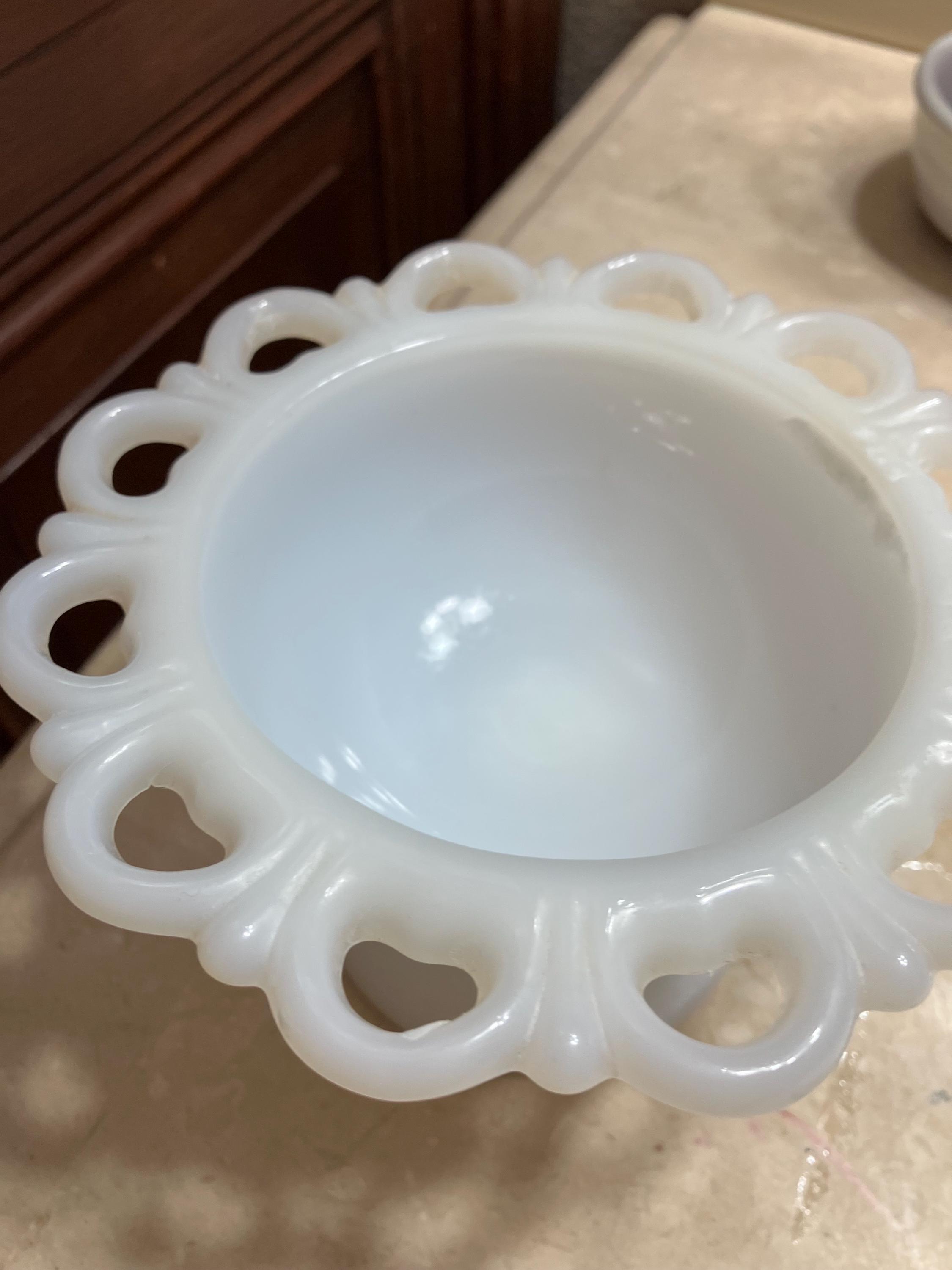 Vtg White Milk Glass Small Open Lace Footed Candy Dish. - Etsy