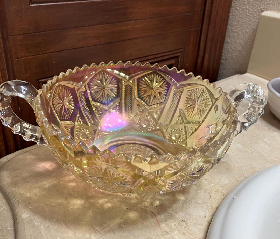 Antique Iredecent Marigold Carnival Glass Candy Dish With Handles - Etsy